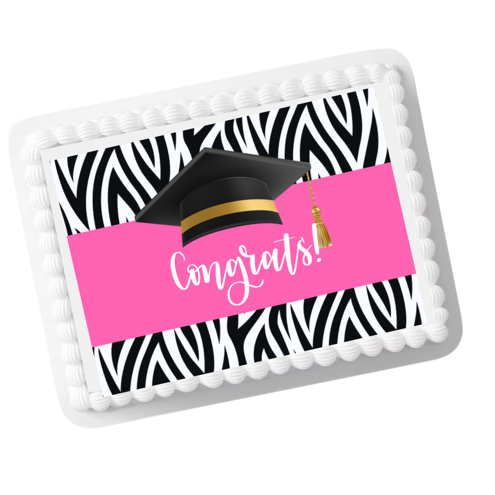 Zebra Print Graduation Edible Cake Topper – 8x10 Frosting Sheet | Cong ...