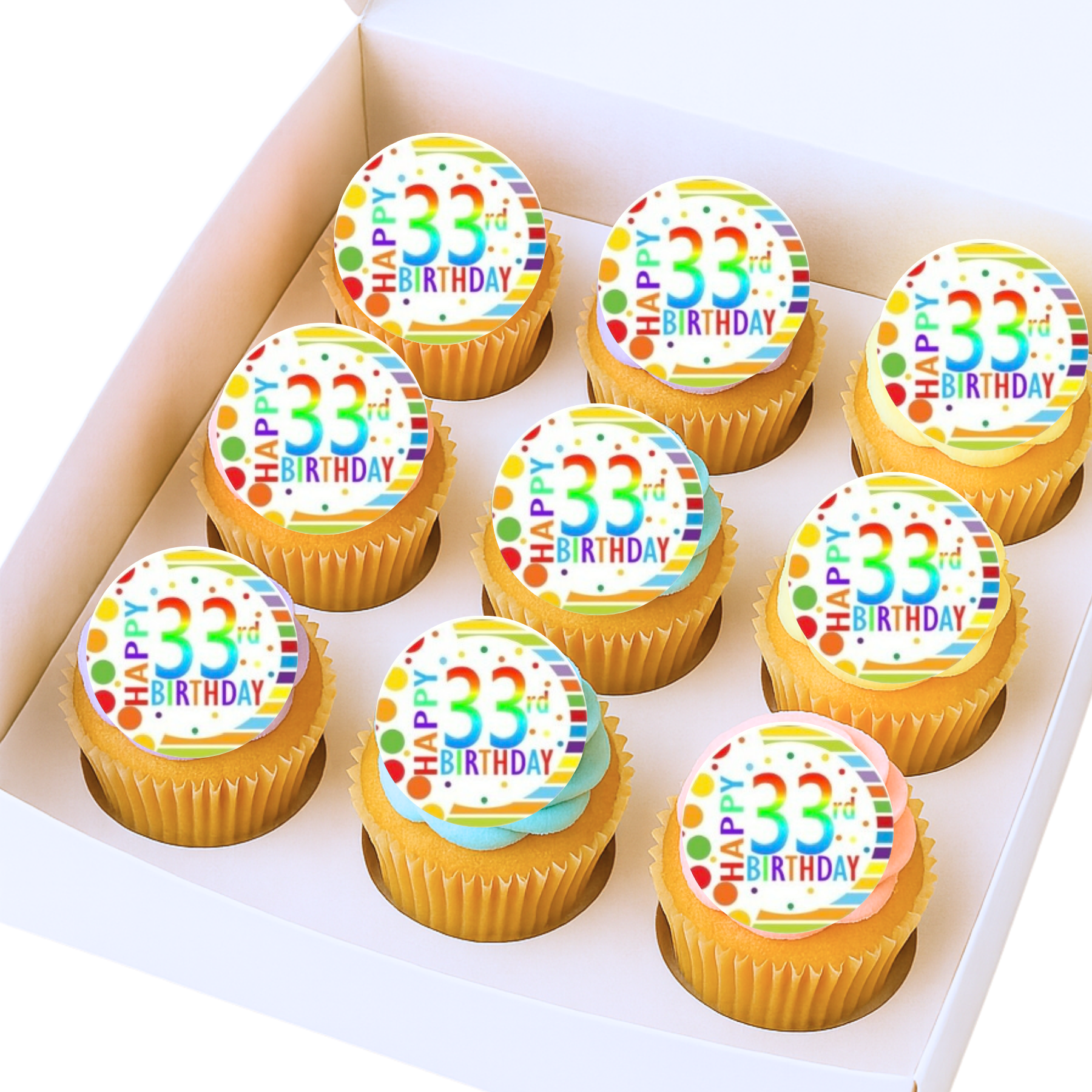 CakeSupplyShop Item#RE-033 Happy 33rd Birthday 2inch Rainbow Edible ...