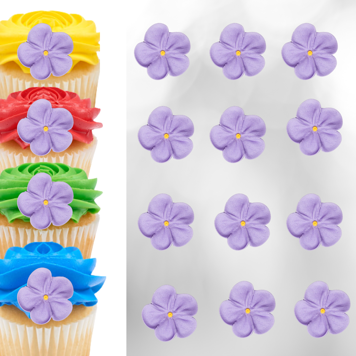 Blue Button Flowers/Yellow Center Royal Icing Cake/Cupcake Decorations ...