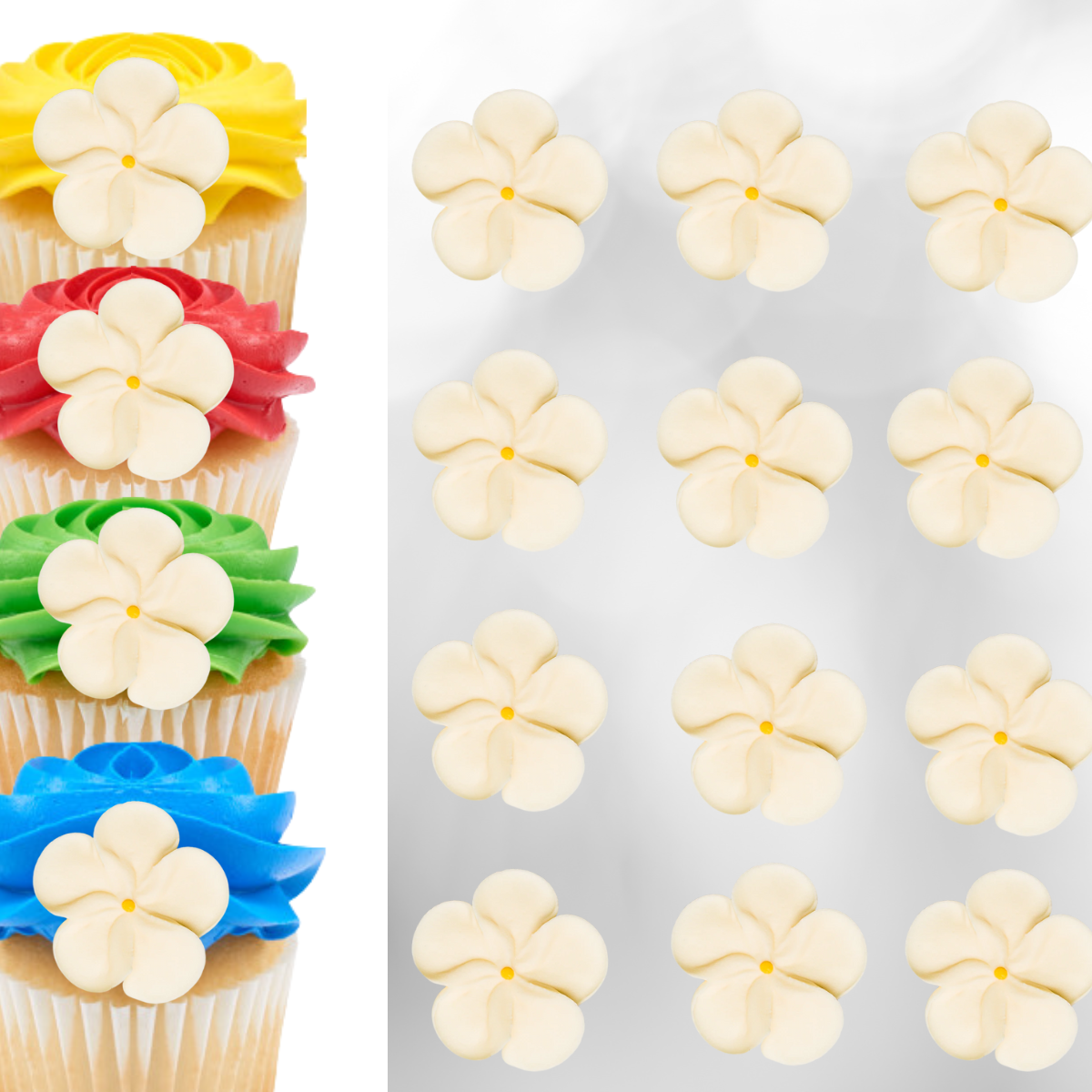 Blue Button Flowers/Yellow Center Royal Icing Cake/Cupcake Decorations ...