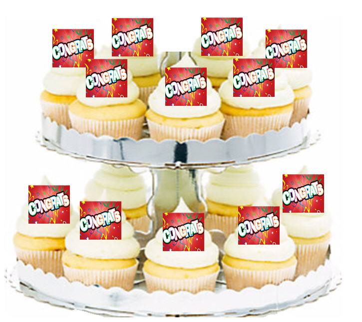 24ct Congrats Streamers Icing Decorations Cupcake Decoration Topper ...