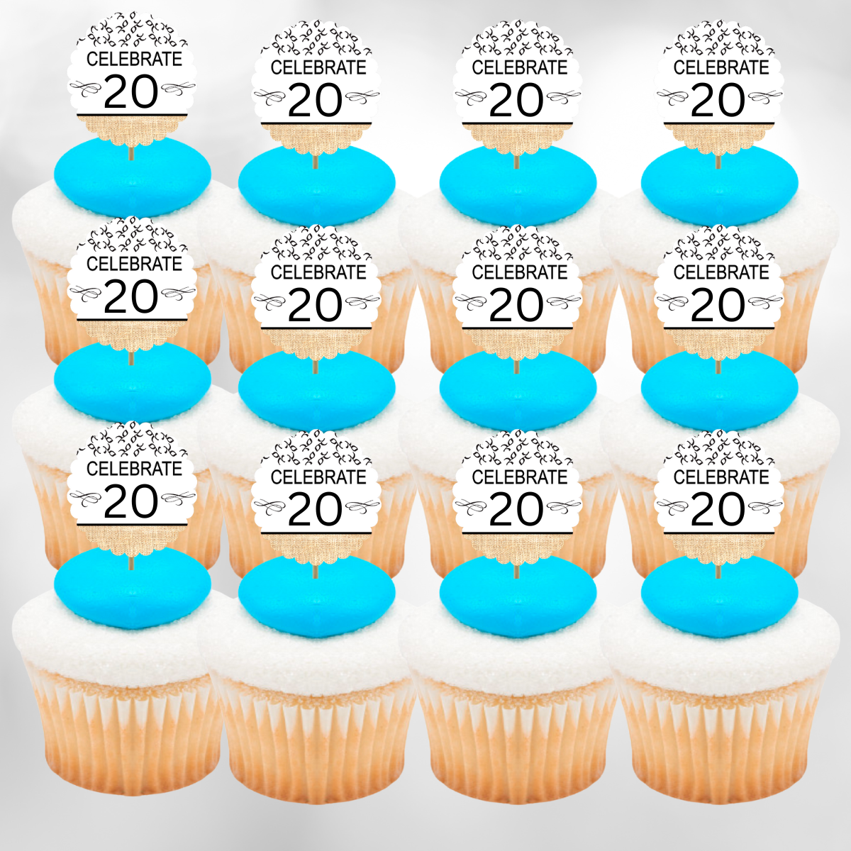 20th Birthday / Anniversary Novelty Burlap Cupcake Decoration Picks ...