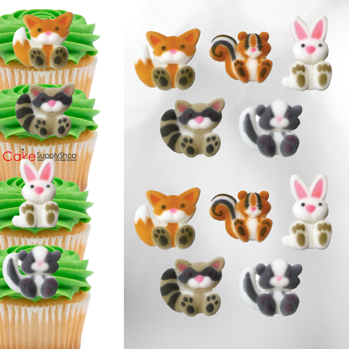 Woodland Animals Dessert Sugar Decorations For Cakes Cupcakes Cookies ...