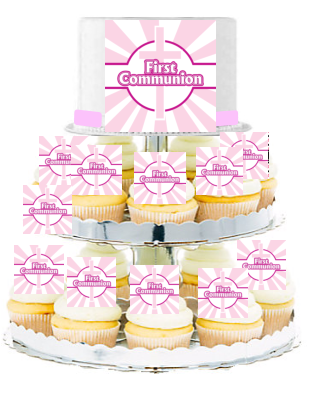 First Communion Edible Photo & Edible Cupcake Decoration Toppers -Pink ...