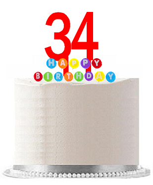 Item#034WCD - Happy 34th Birthday Party Red Cake Topper & Rainbow ...