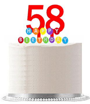Item#058- Happy 58th Birthday Party Red Cake Topper & Rainbow CandleCa ...