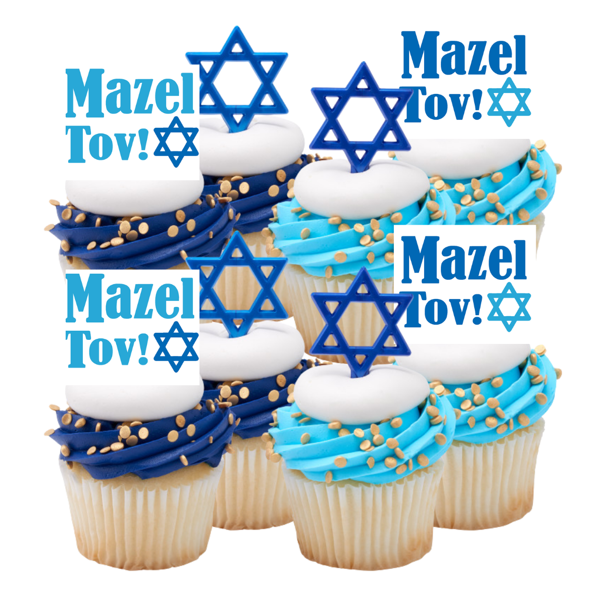 Mazel Tov! Blue & White Cupcake - Desert Decoration Topper Picks 12ct ...
